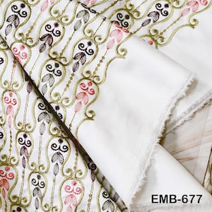 Buy Ivory Embroidered Fabric by the Yard Sewing DIY Crafting Embroidery ...