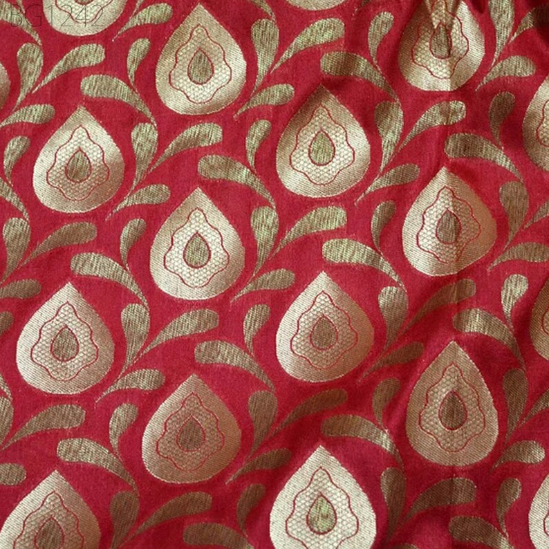 Red Brocade Fabric by the Yard Wedding Dress Banarasi Brocade Fabric ...