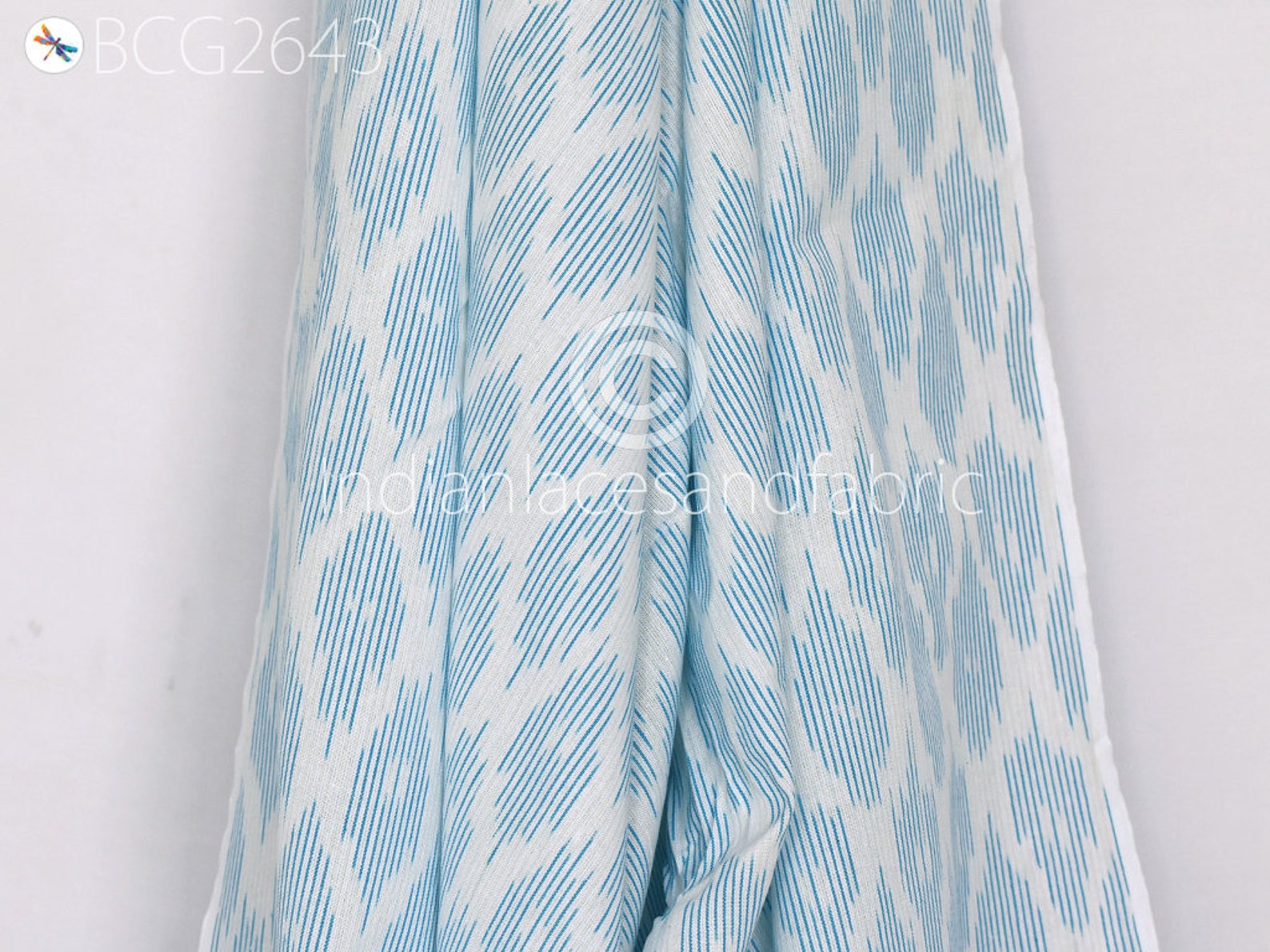 Indian Blue Ikat Cotton Fabric by Yard Homespun Handwoven - Etsy