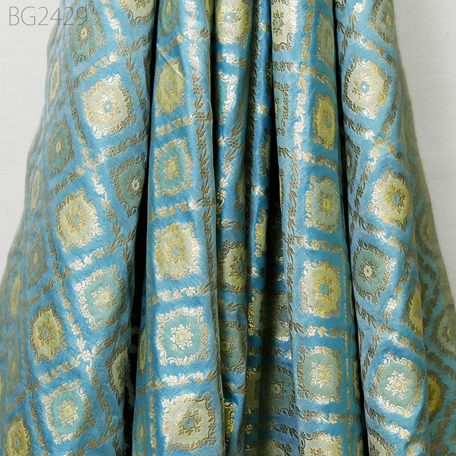 Turquoise Brocade Fabric by the Yard Wedding Dress Jackets Indian ...