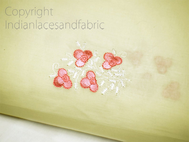 Indian Cream Embroidered Cotton Fabric by the Yard Embroidery | Etsy