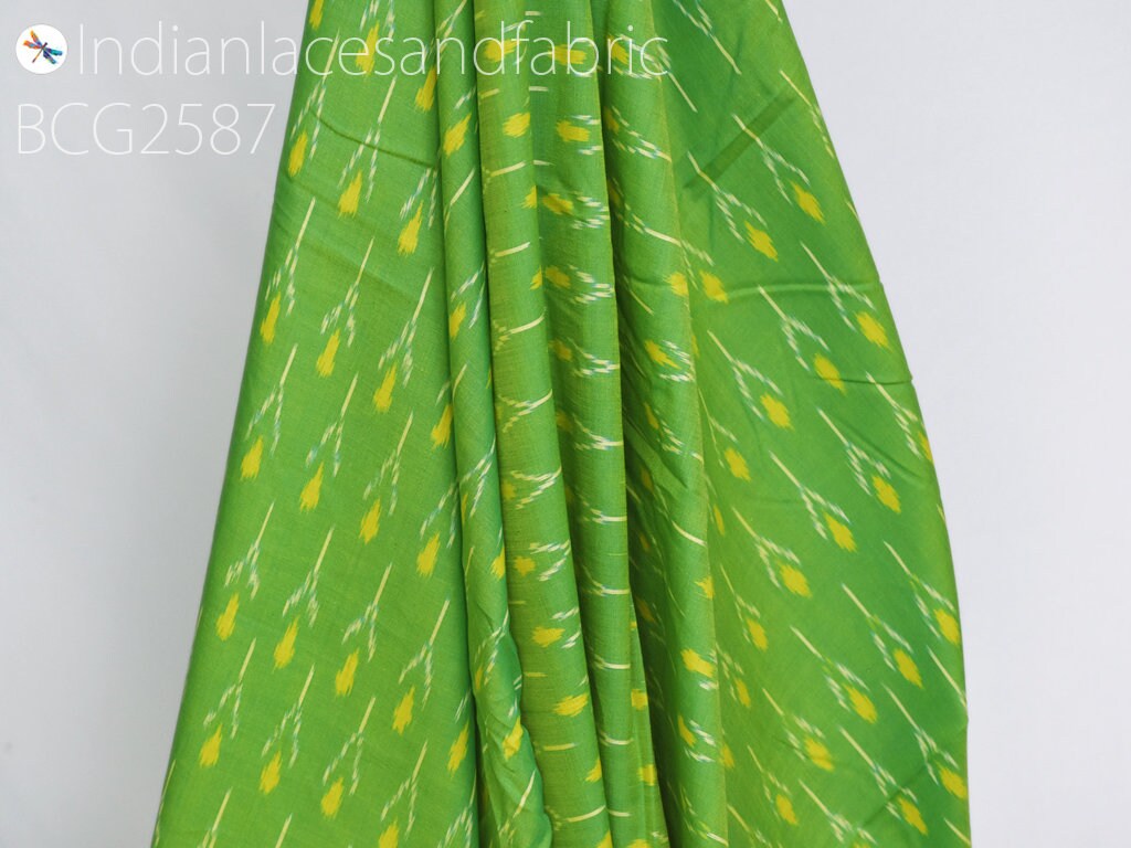 Green Ikat Cotton Fabric by Yard Indian Homespun Handwoven - Etsy