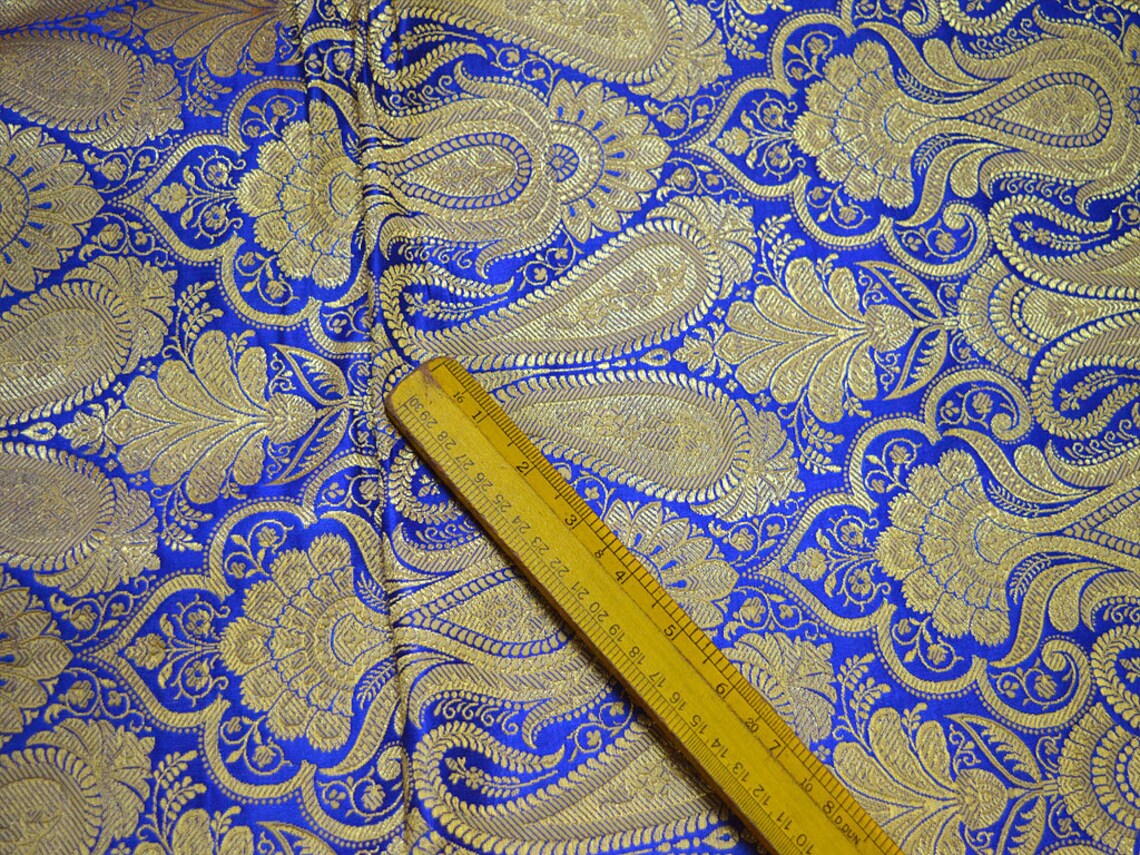 Royal Blue Sewing Crafting Indian Banarasi Brocade Fabric By Etsy