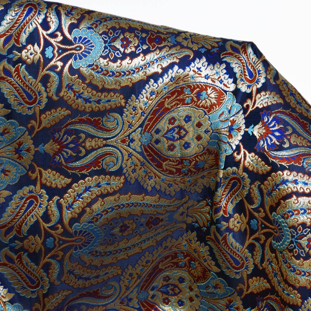 Navy Blue Brocade Fabric by Yard Banarasi Indian Bridal Wedding Dress ...