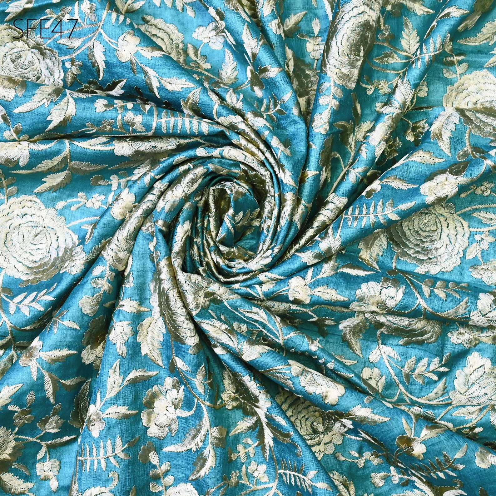 Pure Tussar Silk Embroidered Fabric by the Yard Indian Embroidery Raw ...