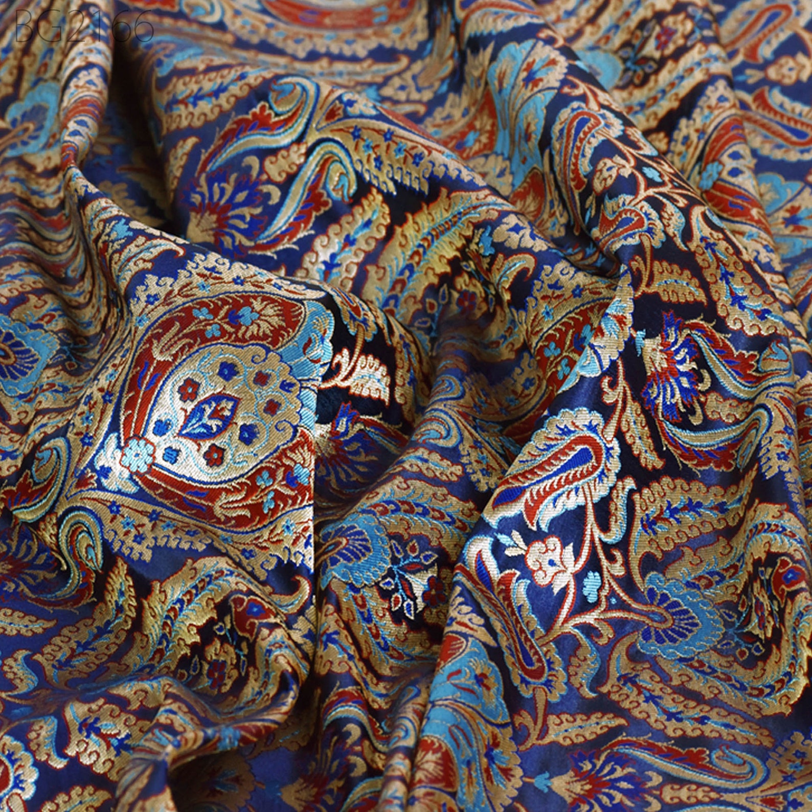 Navy Blue Brocade Fabric by Yard Banarasi Indian Bridal Wedding Dress ...