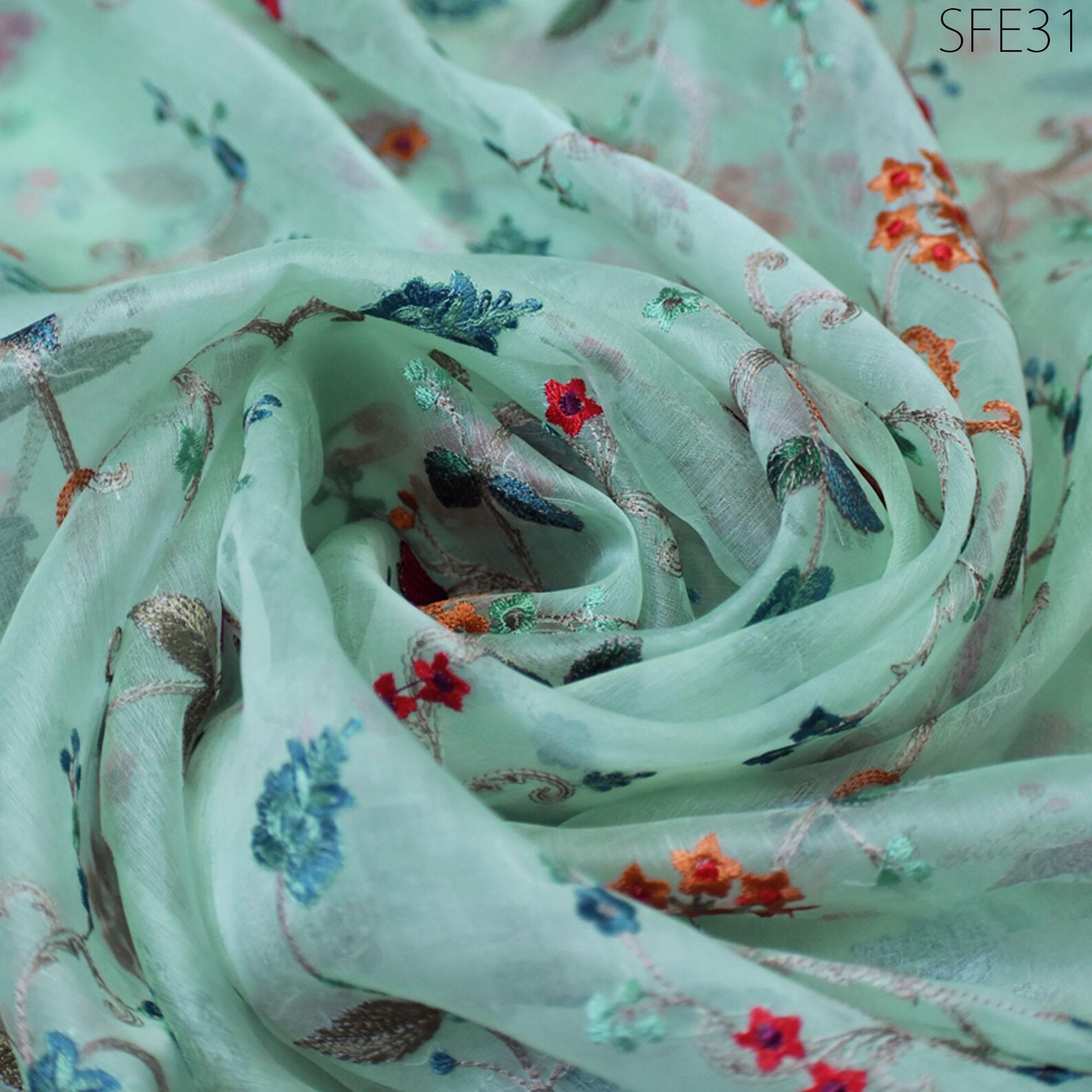 Pure Silk Organza Embroidered Fabric by the Yard Indian Embroidery ...