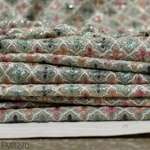 Grey Embroidered Georgette Fabric by Yard Indian Embroidery Sewing DIY ...