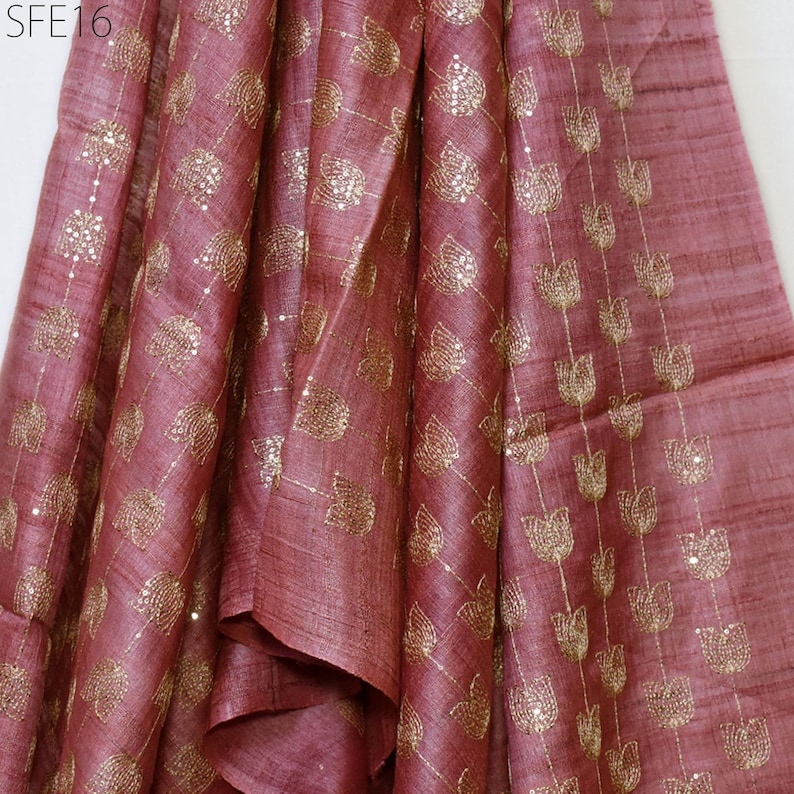 Pure Tussar Silk Embroidered Fabric by the Yard Indian Embroidery Raw ...