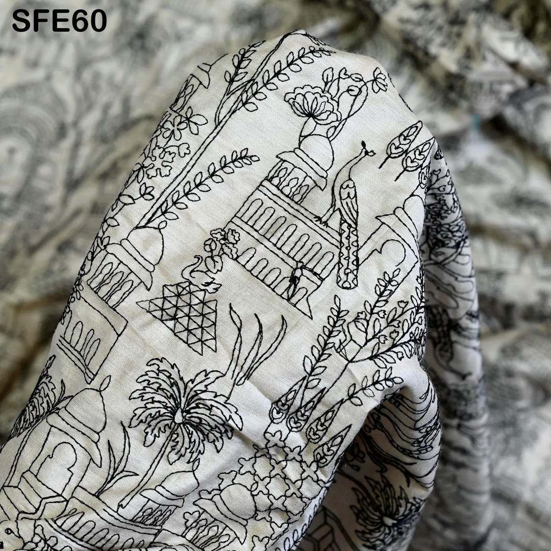 Pure Munga Silk Embroidered Fabric by the Yard Indian Embroidery Moonga ...