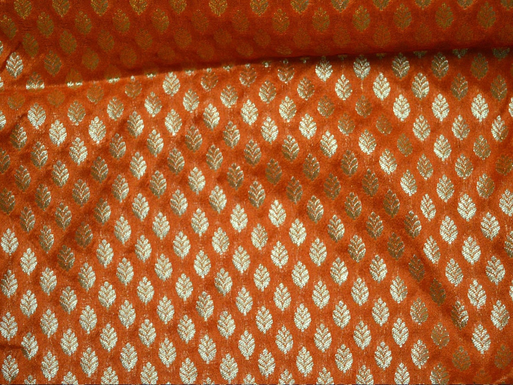 Orange Brocade Fabric by the Yard Crafting Wedding Dress | Etsy