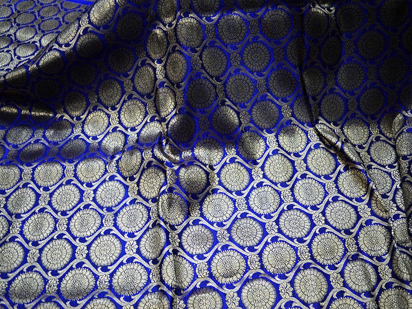 Home Décor Royal Blue Brocade Fabric By The Yard Banaras Etsy