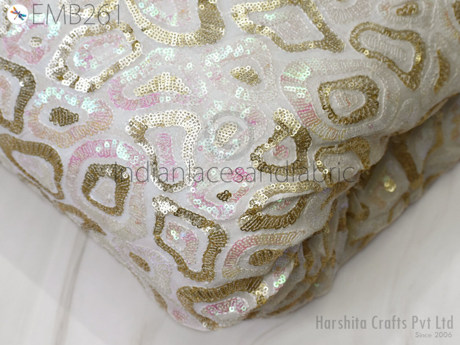 Buy Sequin Embroidery Fabric by the Yard Indian White Georgette Online ...