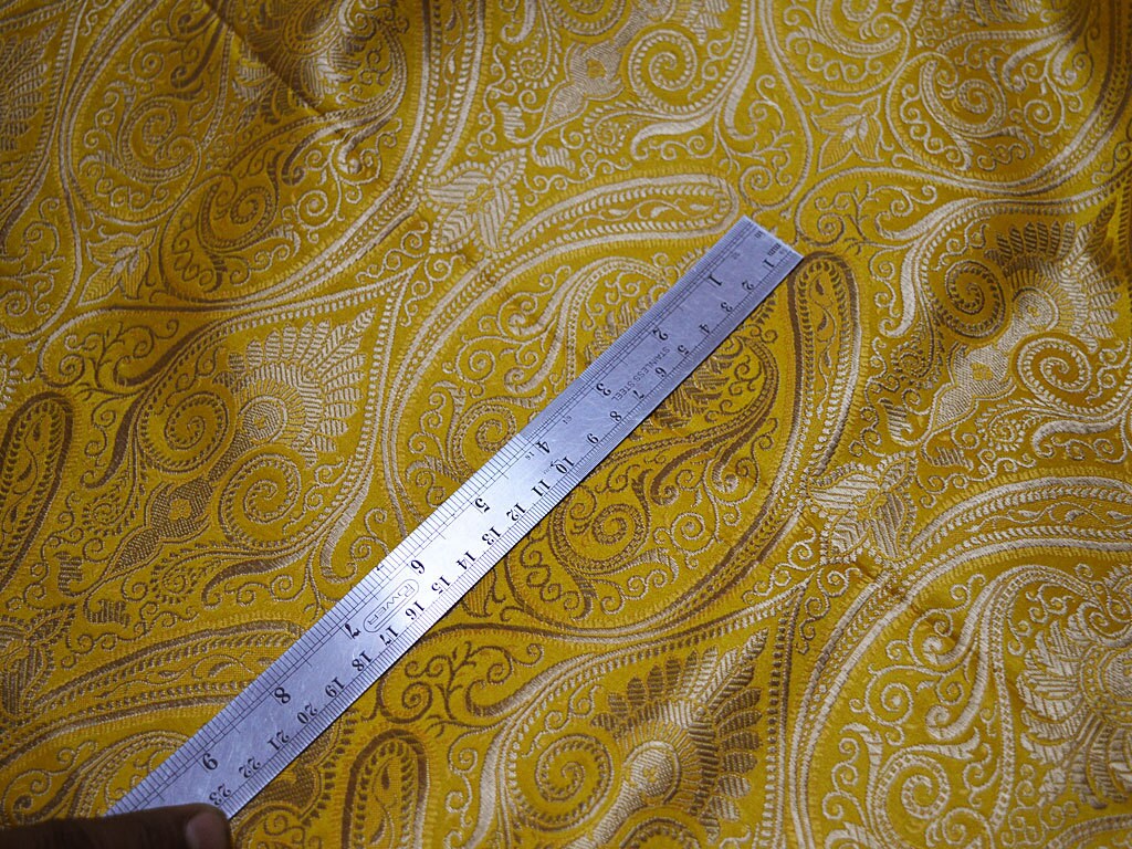 Yellow Brocade Fabric by the Yard Wedding Dress Banarasi | Etsy