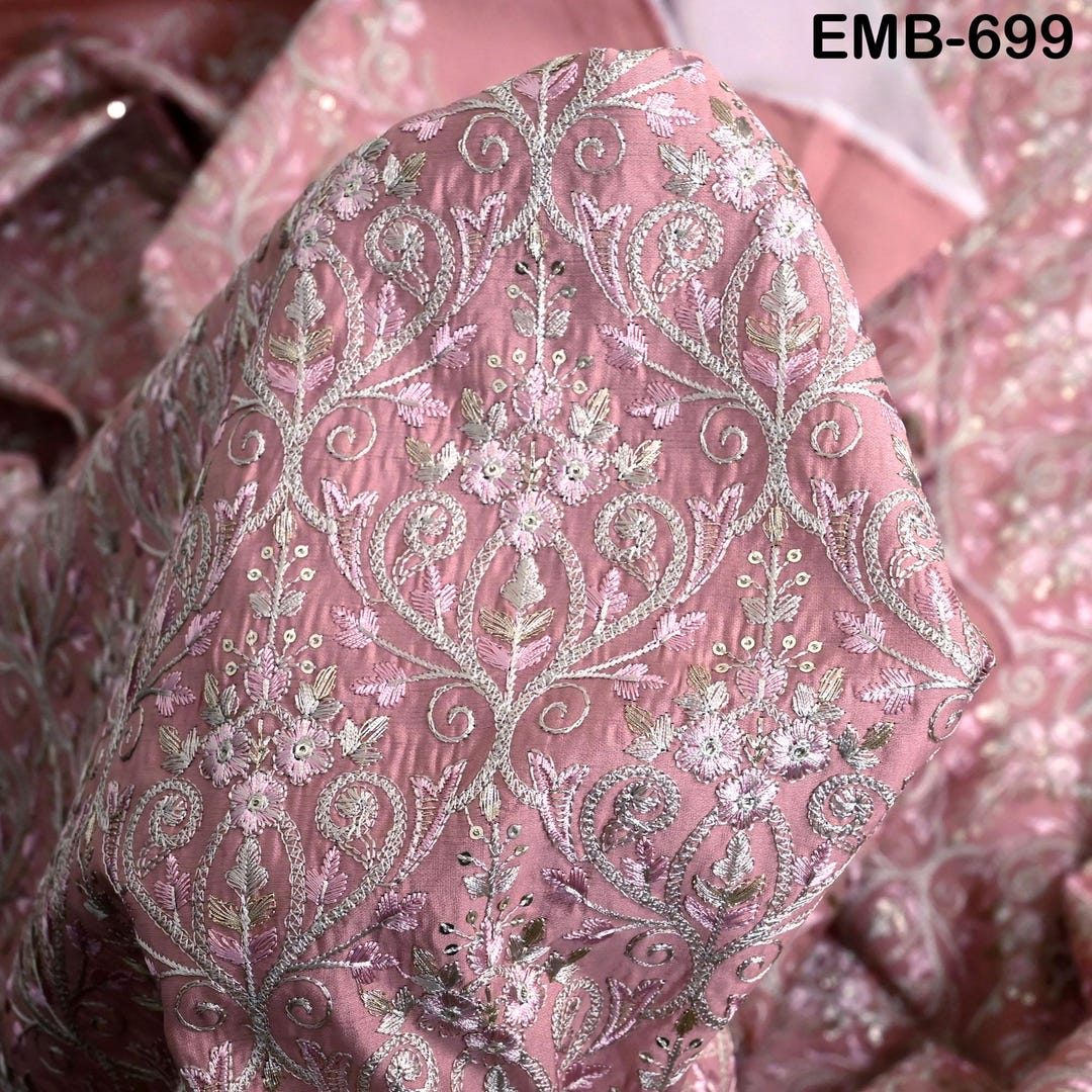 Buy Pink Embroidered Fabric by the Yard Crafting Embroidery Wedding ...