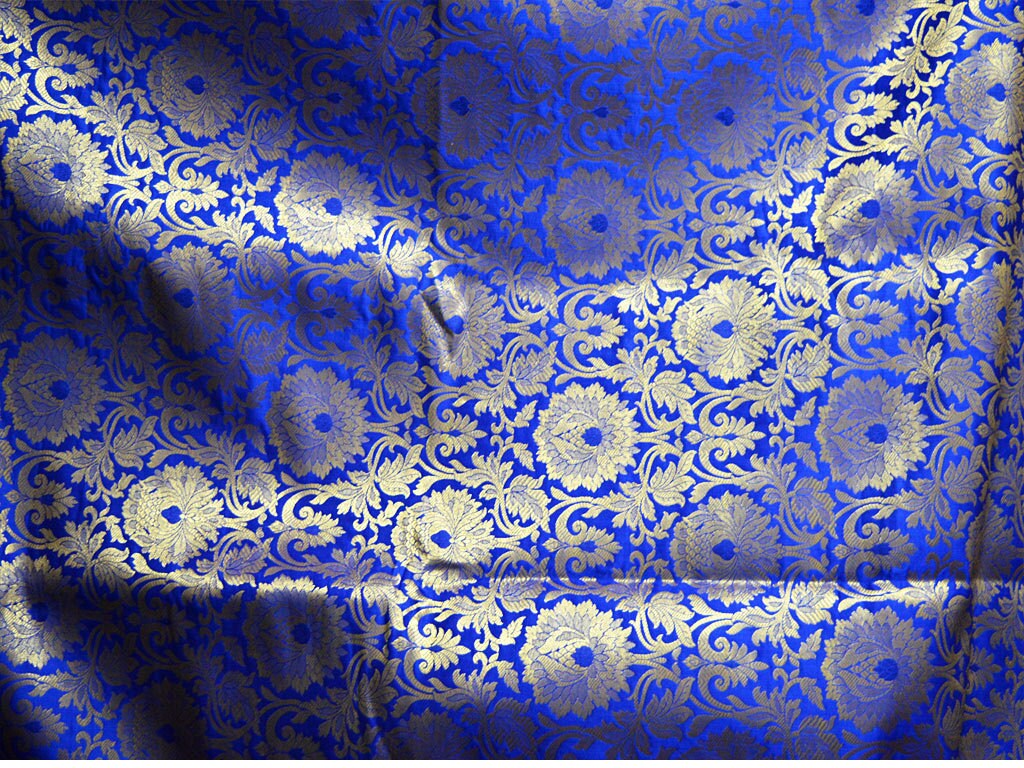 Banarasi Royal Blue Gold Brocade For Bridal Lehenga Wedding | Etsy