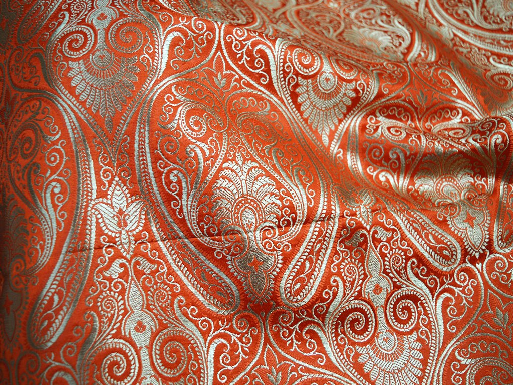 Orange Brocade Fabric by the Yard Banarasi Brocade Fabric | Etsy