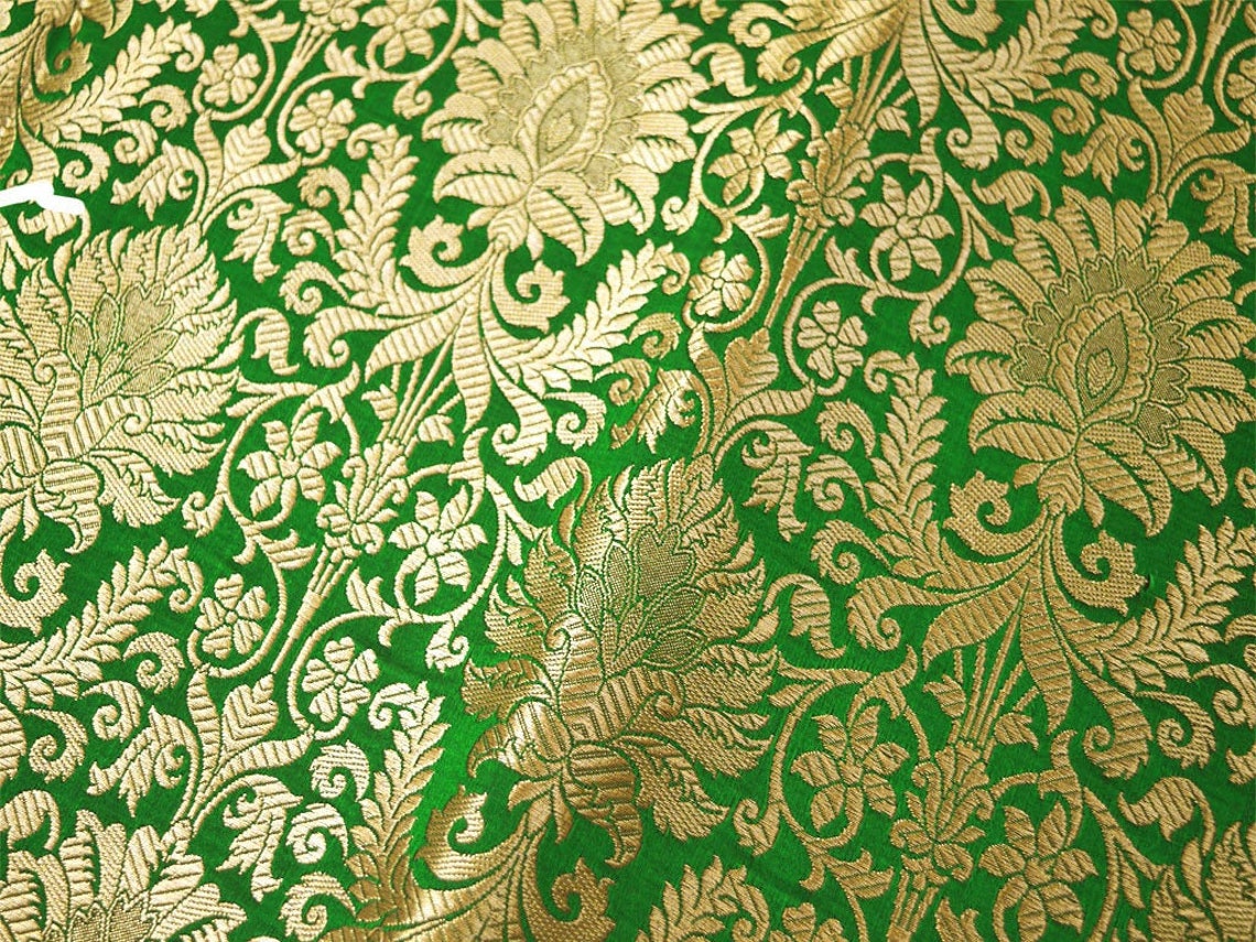 Tela de brocado indio verde dorado de el patio Banarasi - Etsy México