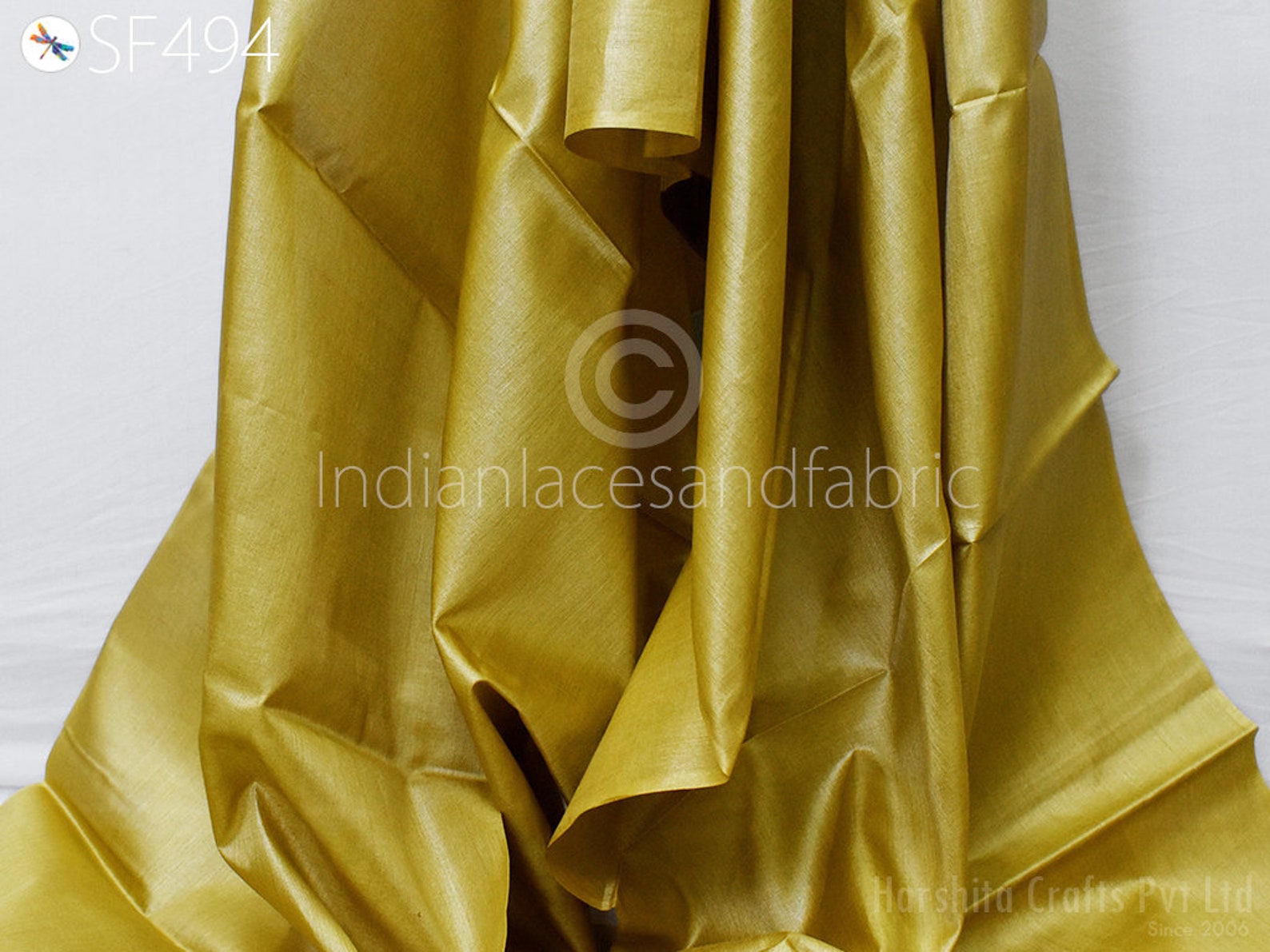 Old Moss Green Pure Tussar Silk Fabric by the Yard Indian Plain Raw ...