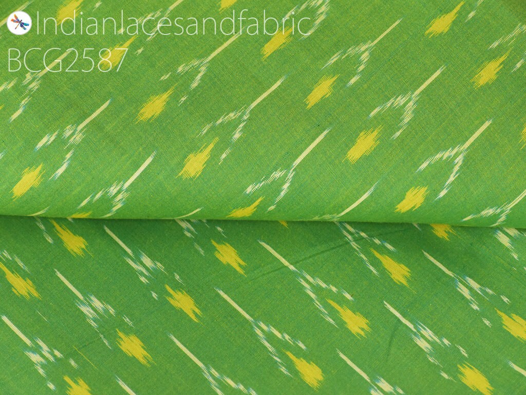 Green Ikat Cotton Fabric by Yard Indian Homespun Handwoven - Etsy