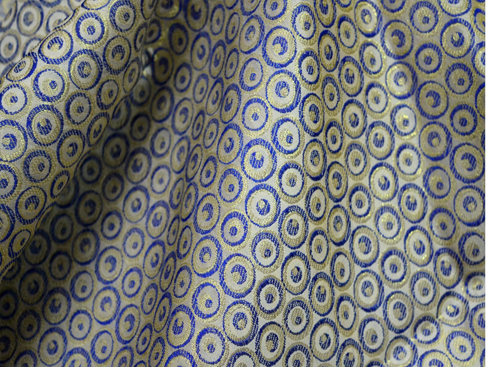 Brocade Fabric by the Yard Beige Blue Gold Brocade Art Silk - Etsy