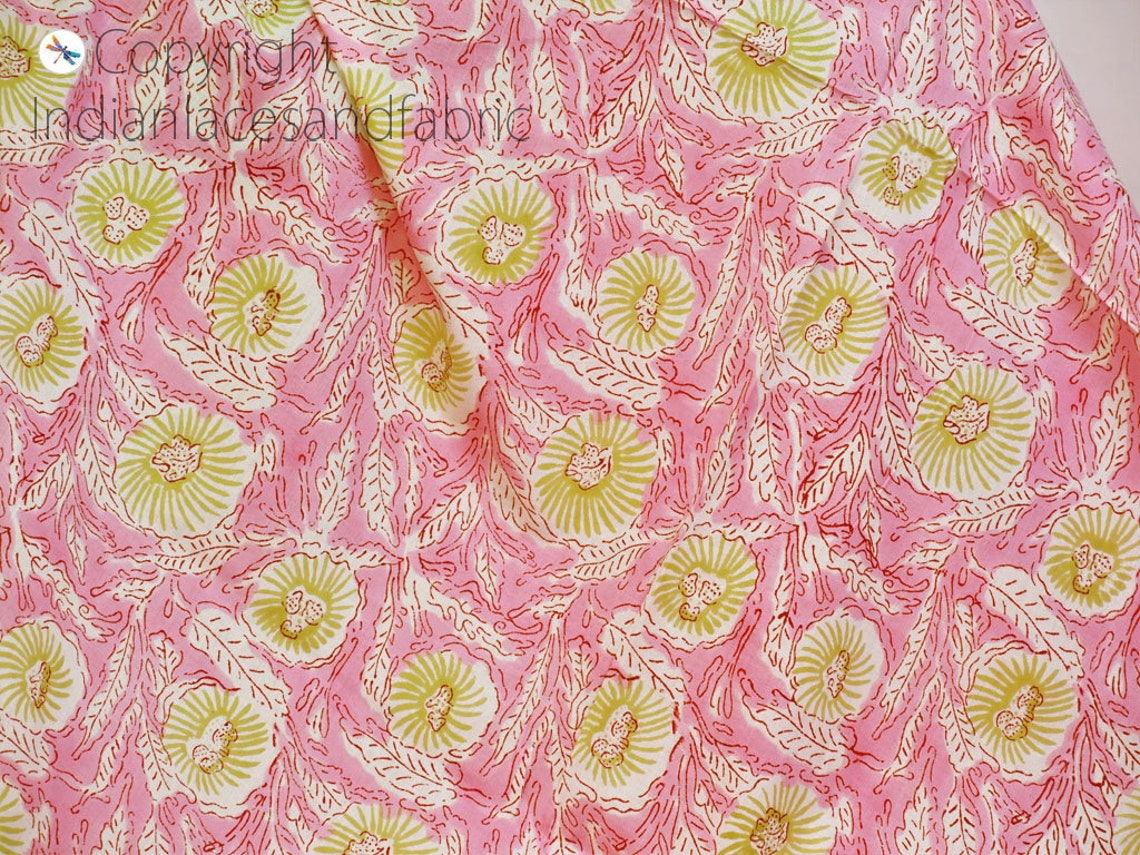 Pink Indian Block Stamp Print Soft Cotton by Yard Fabric Pajamas Sewing ...