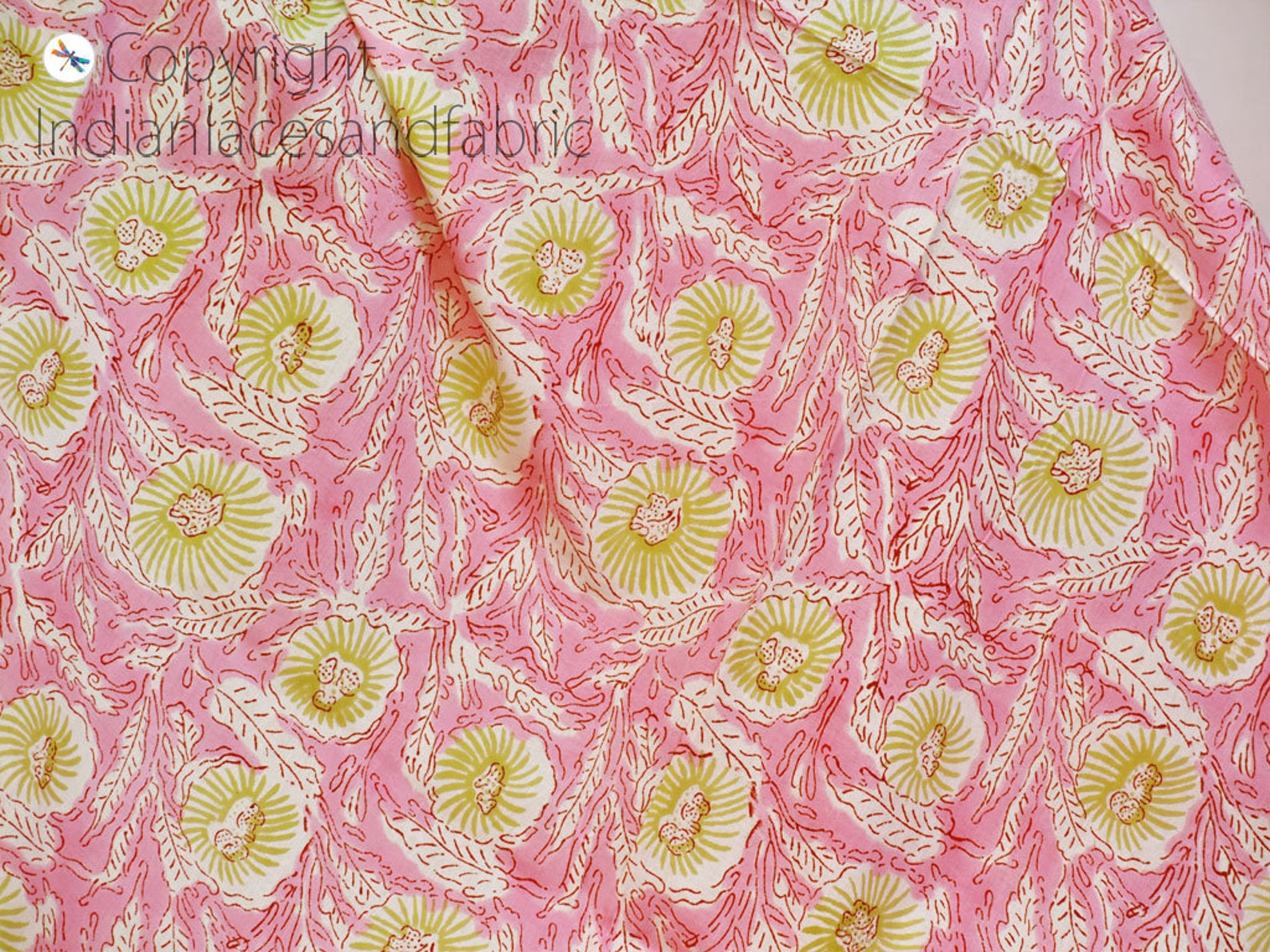 Pink Indian Block Stamp Print Soft Cotton by Yard Fabric - Etsy