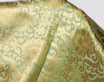 Light Turquoise Brocade by the Yard Fabric Banarasi Blended Silk ...