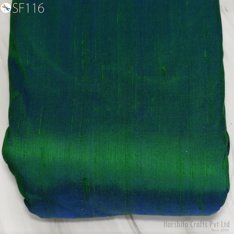 Peacock Green Indian Pure Dupioni Silk Raw Silk Fabric by the Yard ...