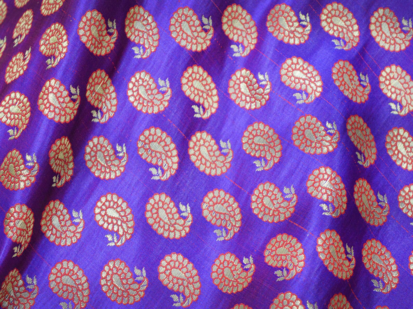 Blue Brocade Fabric By The Yard Banarasi Wedding Dress Indian Etsy