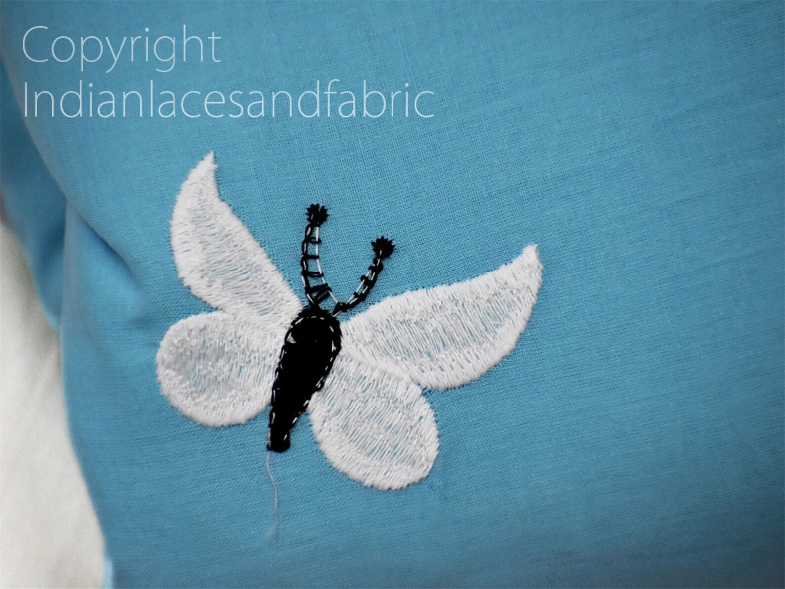 Indian Sky Blue Embroidered Cotton Fabric by the Yard - Etsy