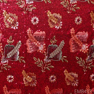 Buy Rose Red Sequin Embroidered Georgette Fabric by Yard Indian ...