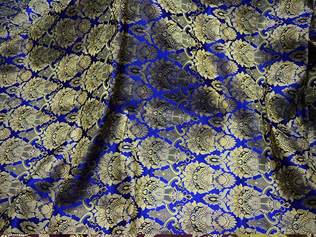 Crafting Royal Blue Brocade Fabric by the Yard Jacket Banarasi - Etsy