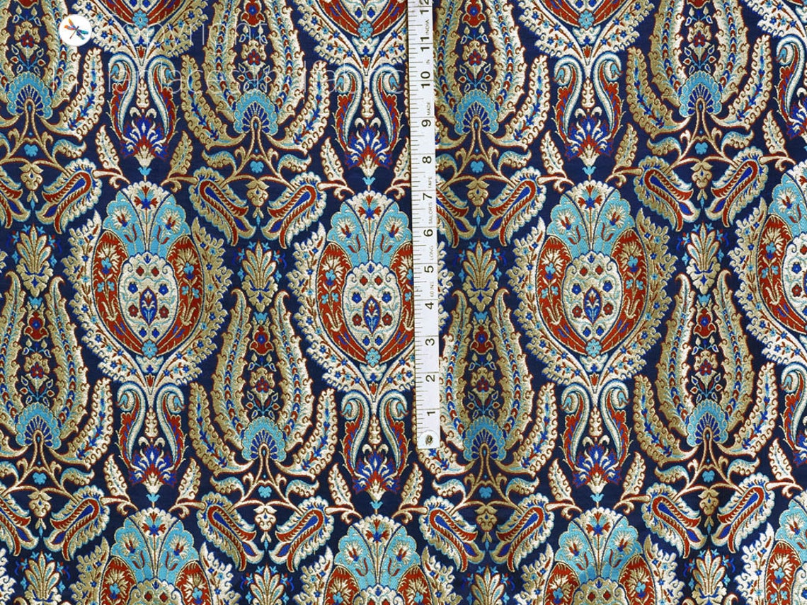 Navy Blue Brocade Fabric by Yard Banarasi Indian Bridal - Etsy