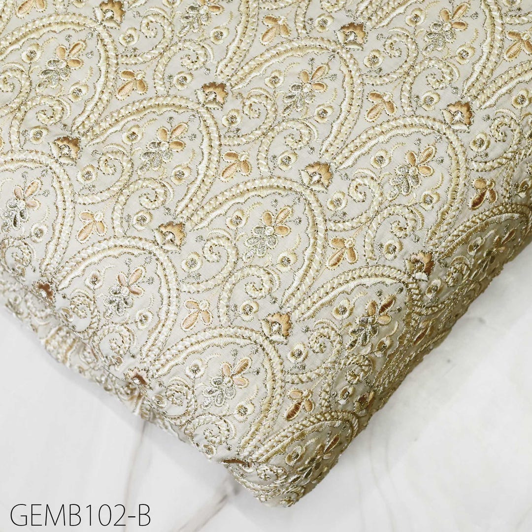 Ivory Embroidered Fabric by the Yard Sewing DIY Crafting Indian ...
