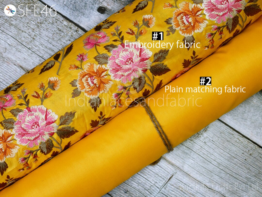 Pure Tussar Silk Embroidered Fabric by the Yard Indian Embroidery Raw ...