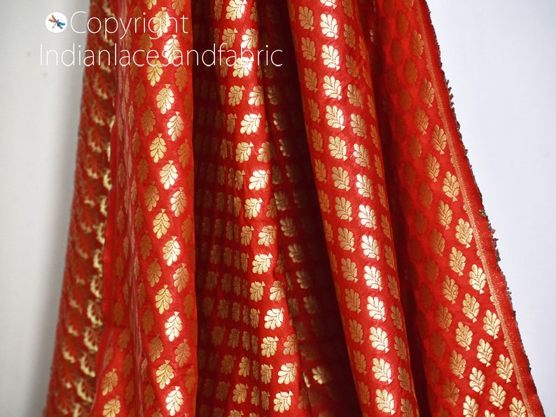 Red Sewing Indian Brocade Fabric By The Yard Banaras Weddings Etsy