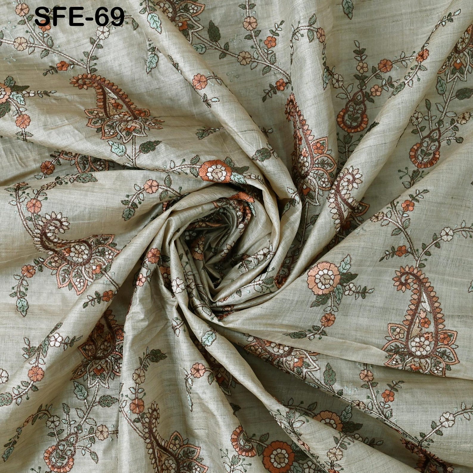 Pure Tussar Silk Embroidered Fabric by Yard Indian Embroidery Raw Silk ...