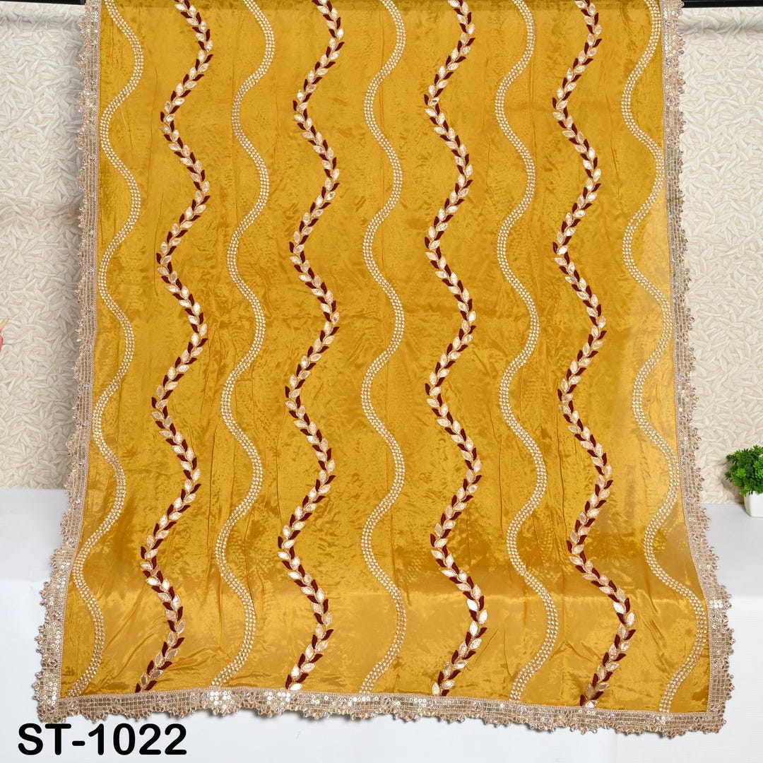 Yellow Indian Wedding Dupatta Haldi Function Chinon Long Embroidered ...