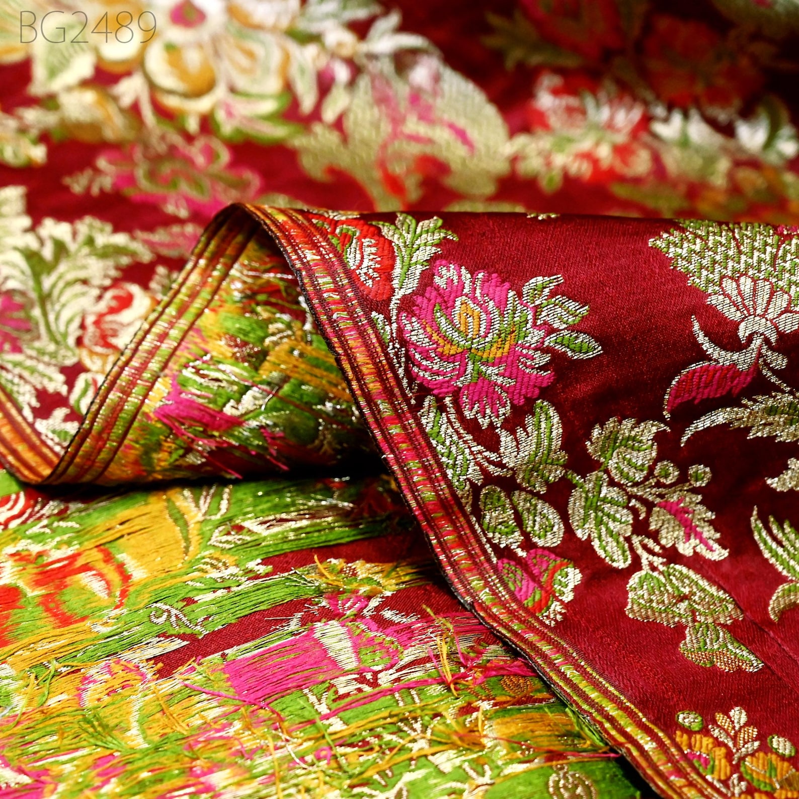 Dark Red Brocade Fabric by Yard Historic Costume Indian Banarasi ...