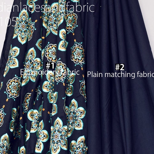 Navy Blue Embroidered Cotton Fabric by Yard Indian Embroidery - Etsy