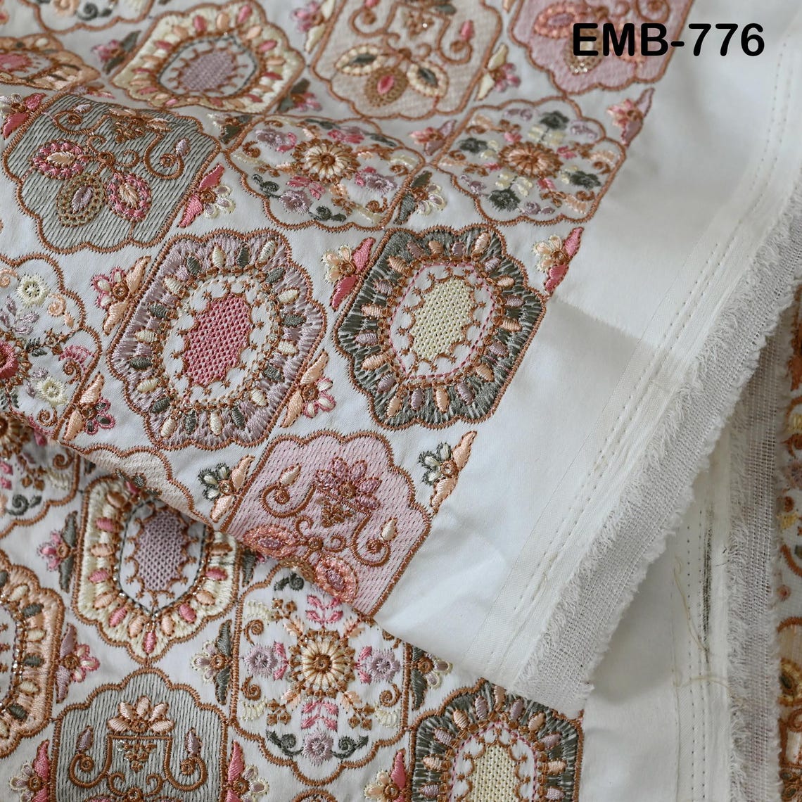Ivory Embroidery Fabric by the Yard Sewing Crafting Indian Wedding ...