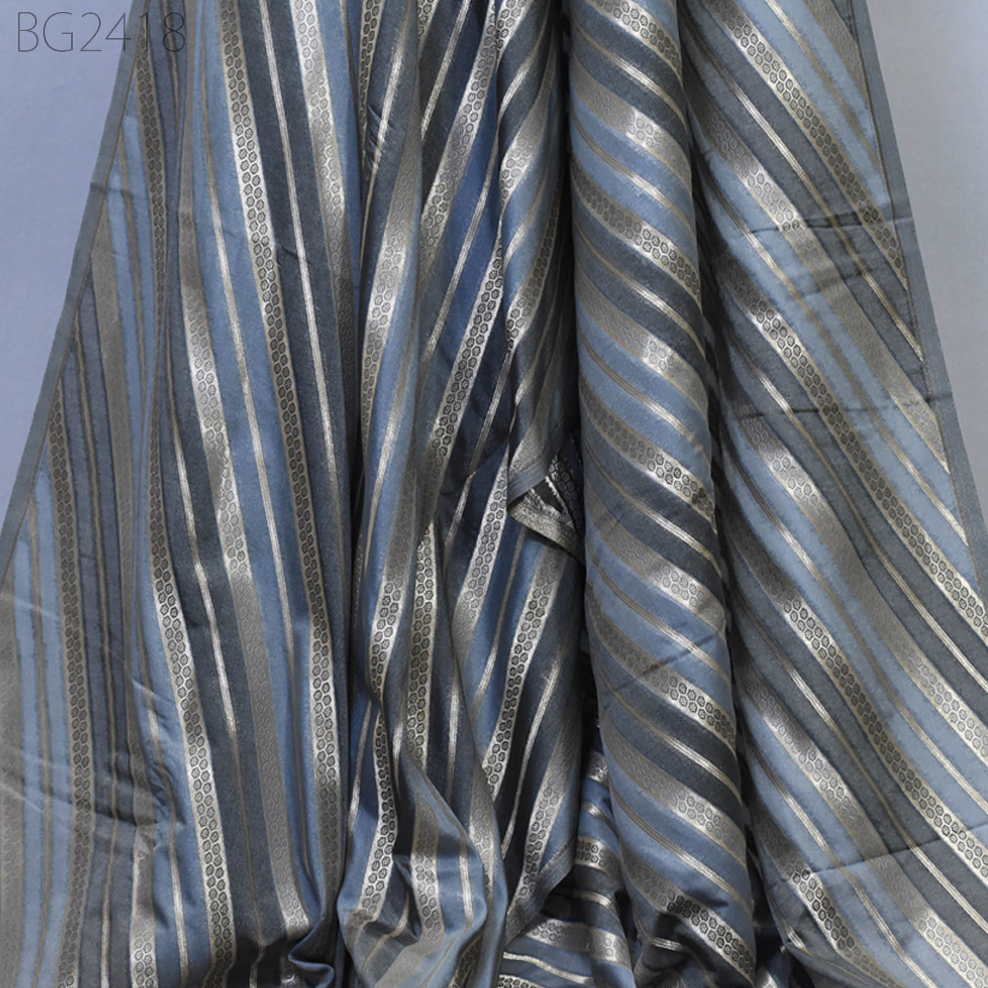 Grey Indian Brocade by the Yard Diagonal Stripes Banarasi Benarse ...