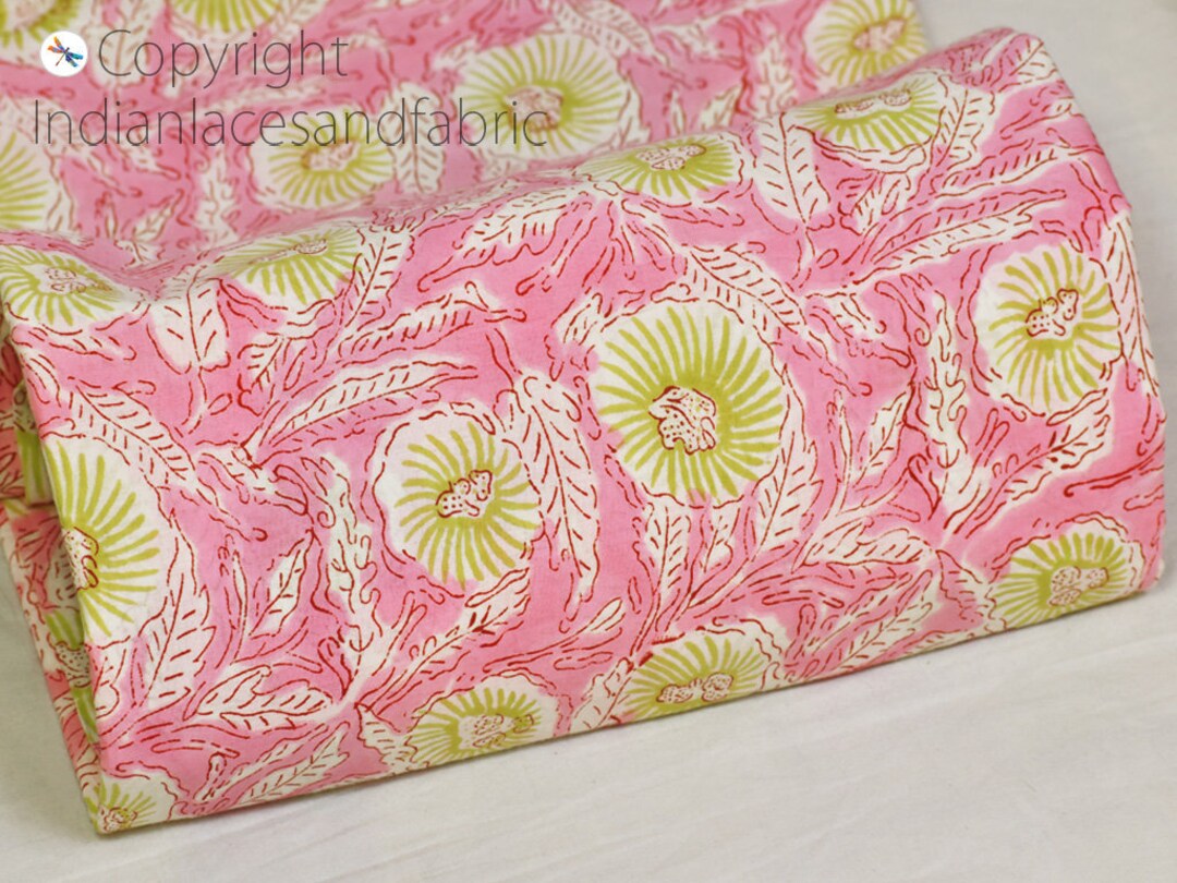 Pink Indian Block Stamp Print Soft Cotton by Yard Fabric - Etsy