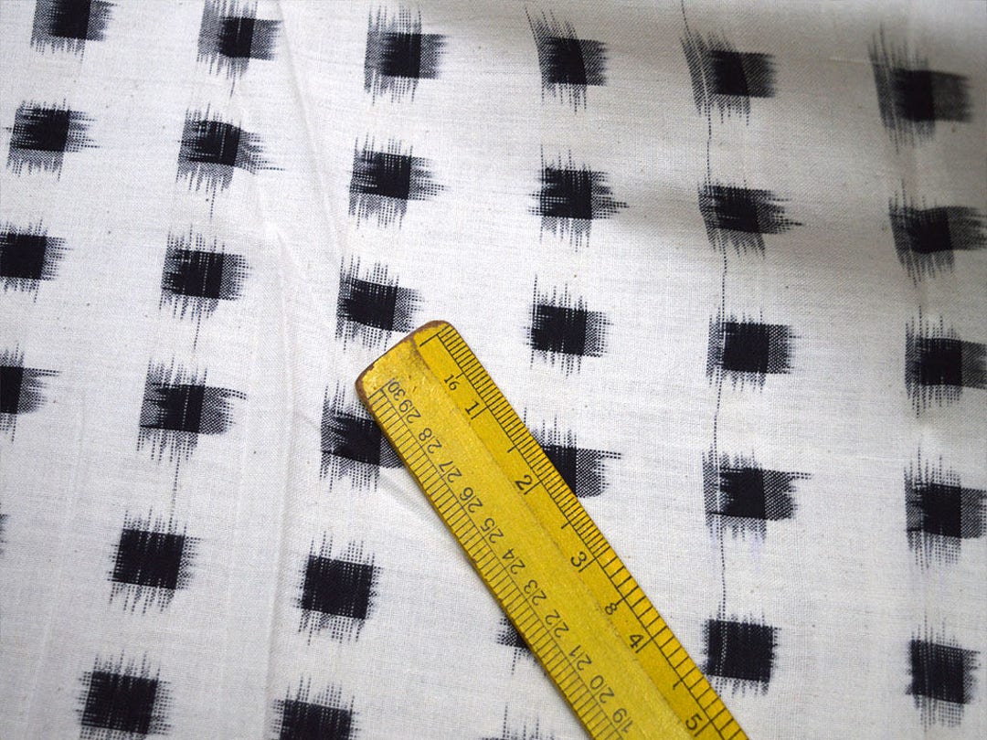Soft Cotton Fabric Handloom Ikat Pattern Ivory Black Indian Fabric ...
