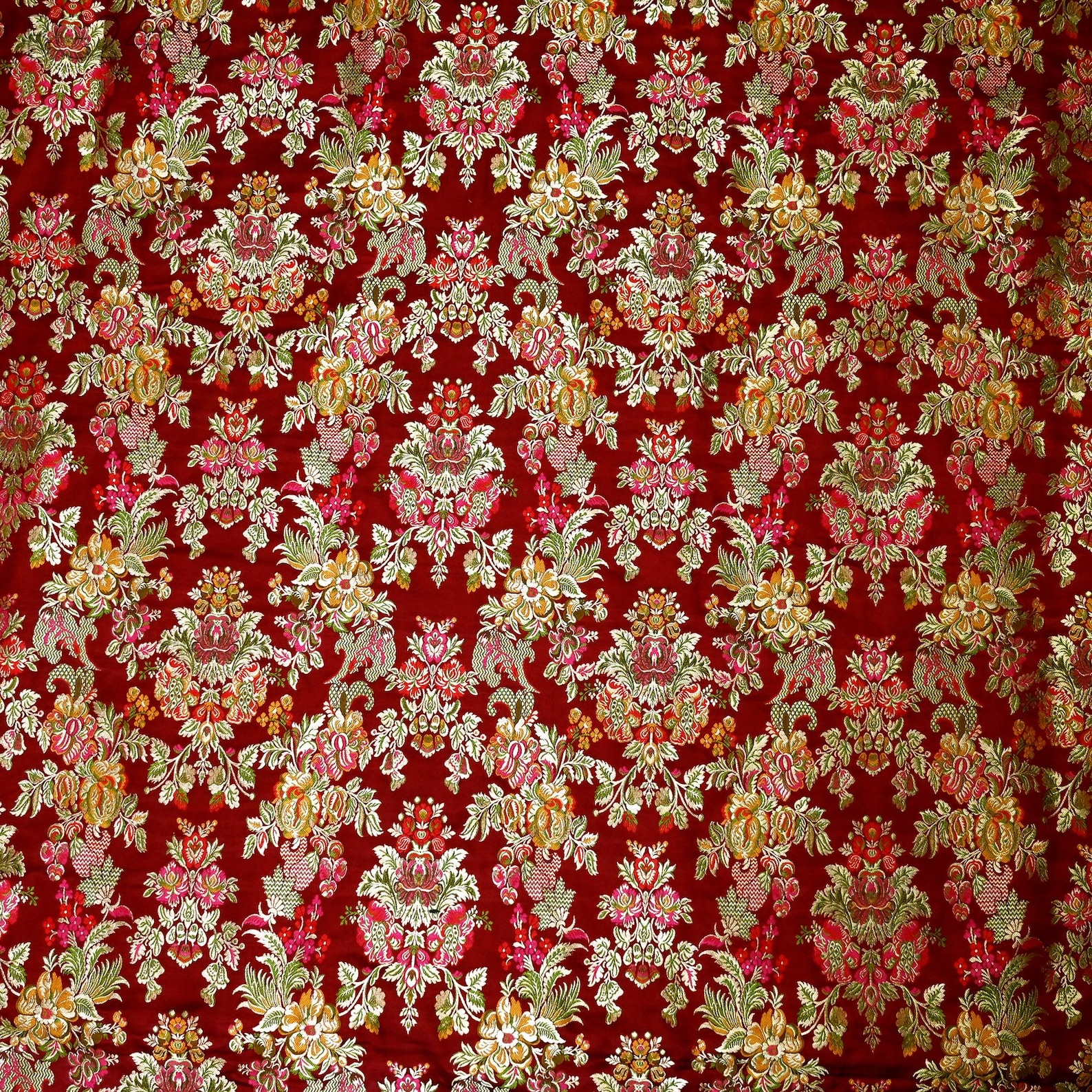 Dark Red Brocade Fabric by Yard Historic Costume Indian Banarasi ...