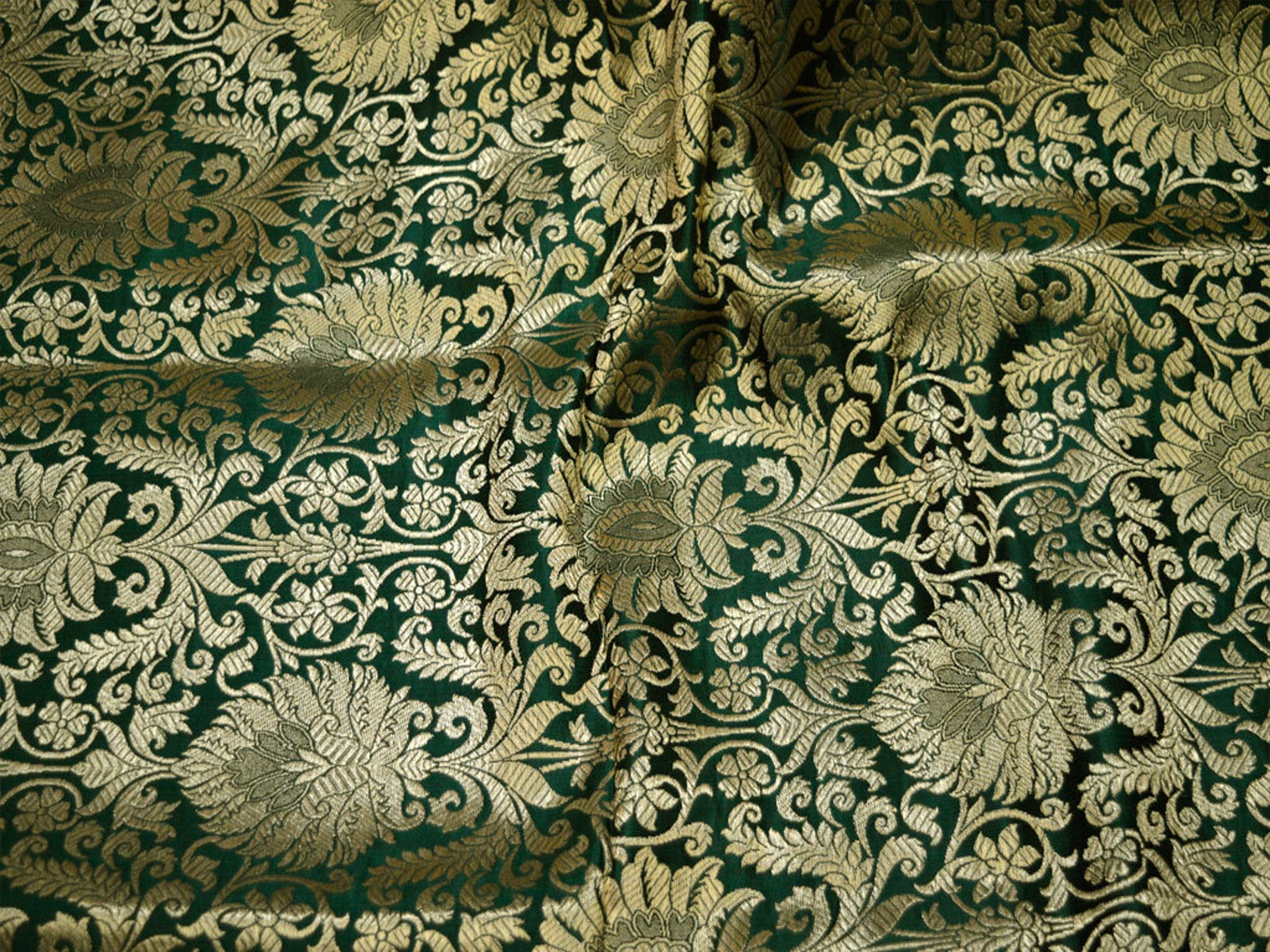 Bottle Green Gold Brocade Fabric by the Yard Banarasi Wedding - Etsy