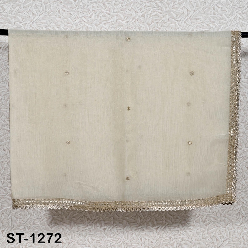 Tissue Organza Stole With Scalloped Border Gold | Zari Embroidered ...