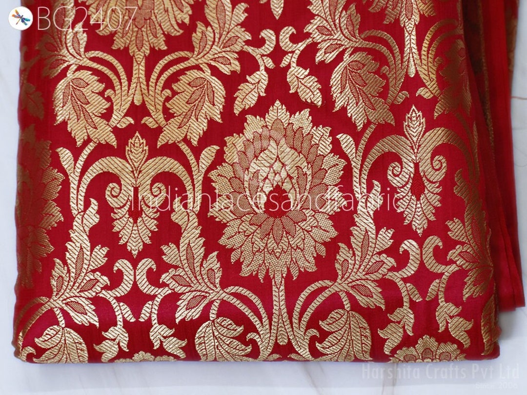 Rose Red Brocade by the Yard Indian Fabric Gold Banarasi Dress - Etsy