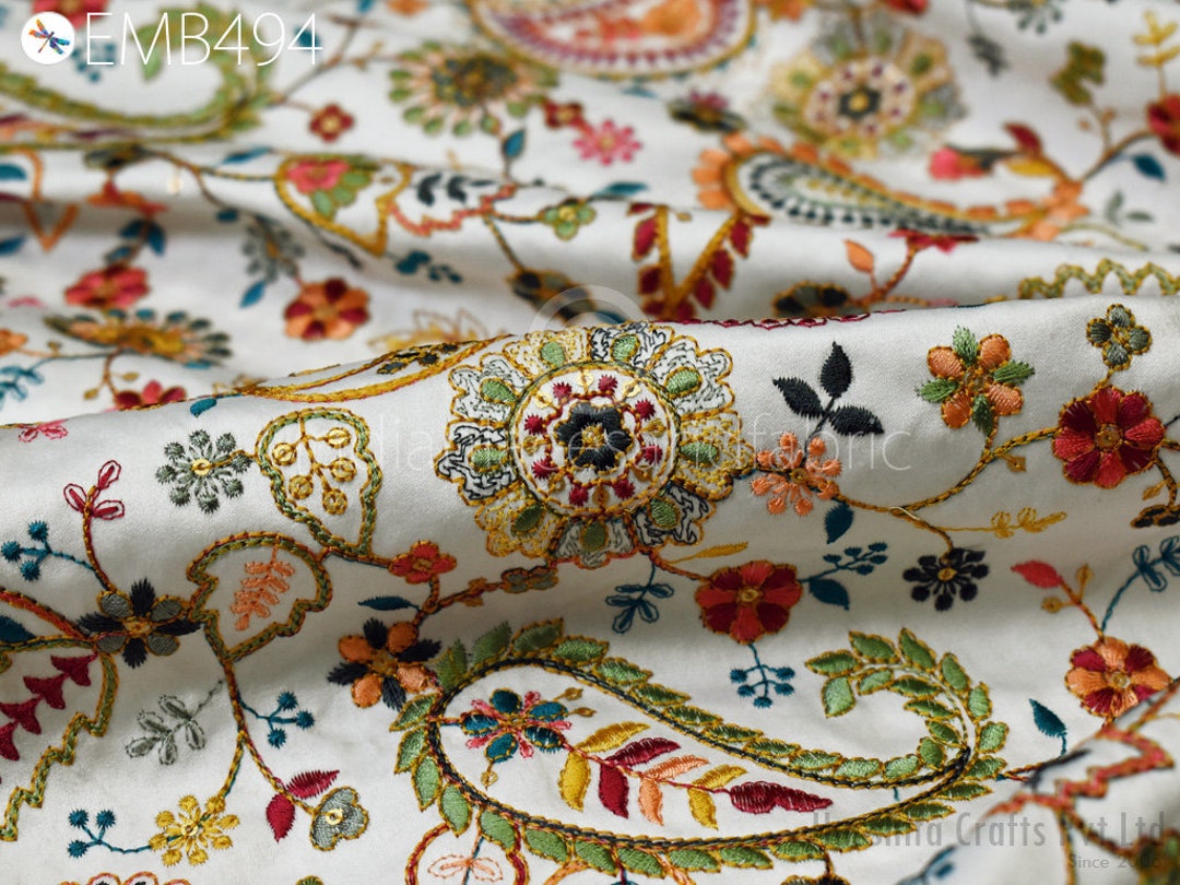 Embroidered Fabric by the Yard Sewing DIY Crafting Indian Embroidery ...